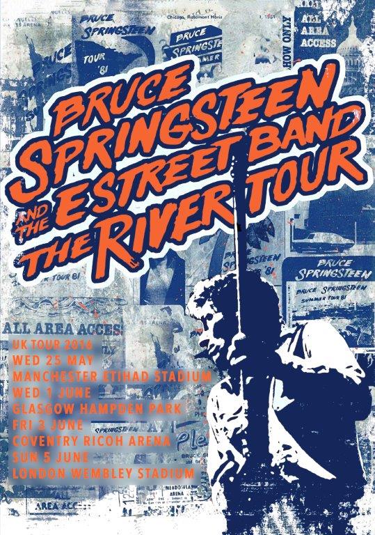 BRUCE SPRINGSTEEN The River 2016 UK Tour Poster