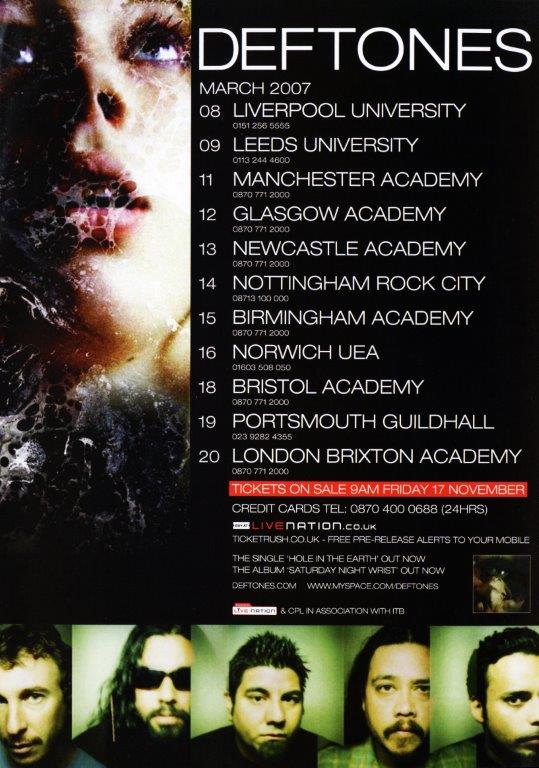 DEFTONES Saturday Night Wrist 2007 UK Tour Poster