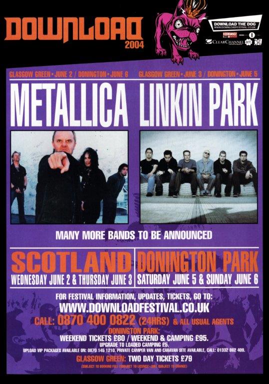 DOWNLOAD FESTIVAL 2004 Metallica Linkin Park Poster
