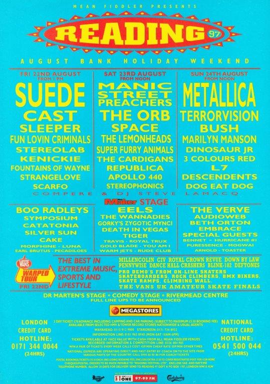 READING FESTIVAL 1997 Metallica Poster