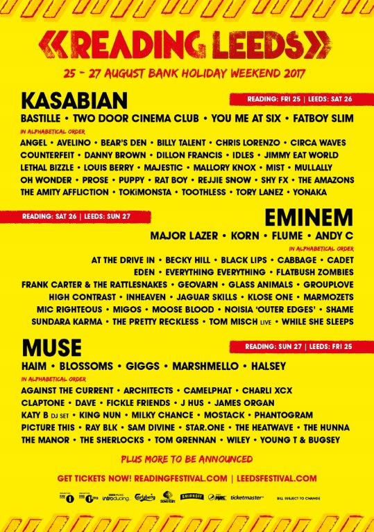 READING LEEDS FESTIVAL 2017 Eminem Kasabian Muse Poster Print - prints4u