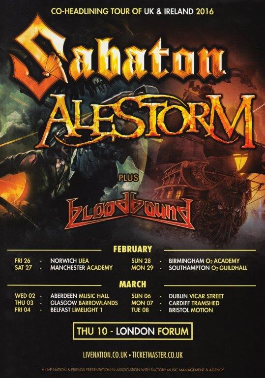 SABATON - ALESTORM UK & Ireland 2016 Tour Poster Print - prints4u