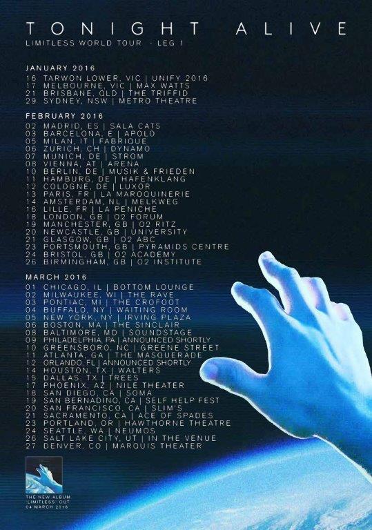 TONIGHT ALIVE Limitless 2016 World Tour Poster Print - prints4u