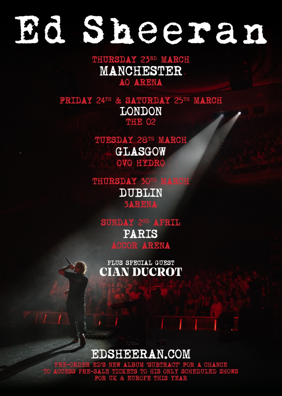 Ed Sheeran - (Subtract) 2023 UK & European Arena Tour Poster