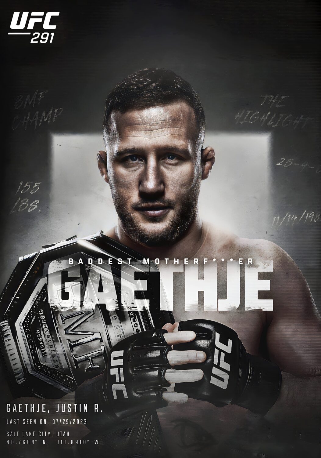 UFC 291 JUSTIN GAETHJE UFC Bad Mother Fucker Poster