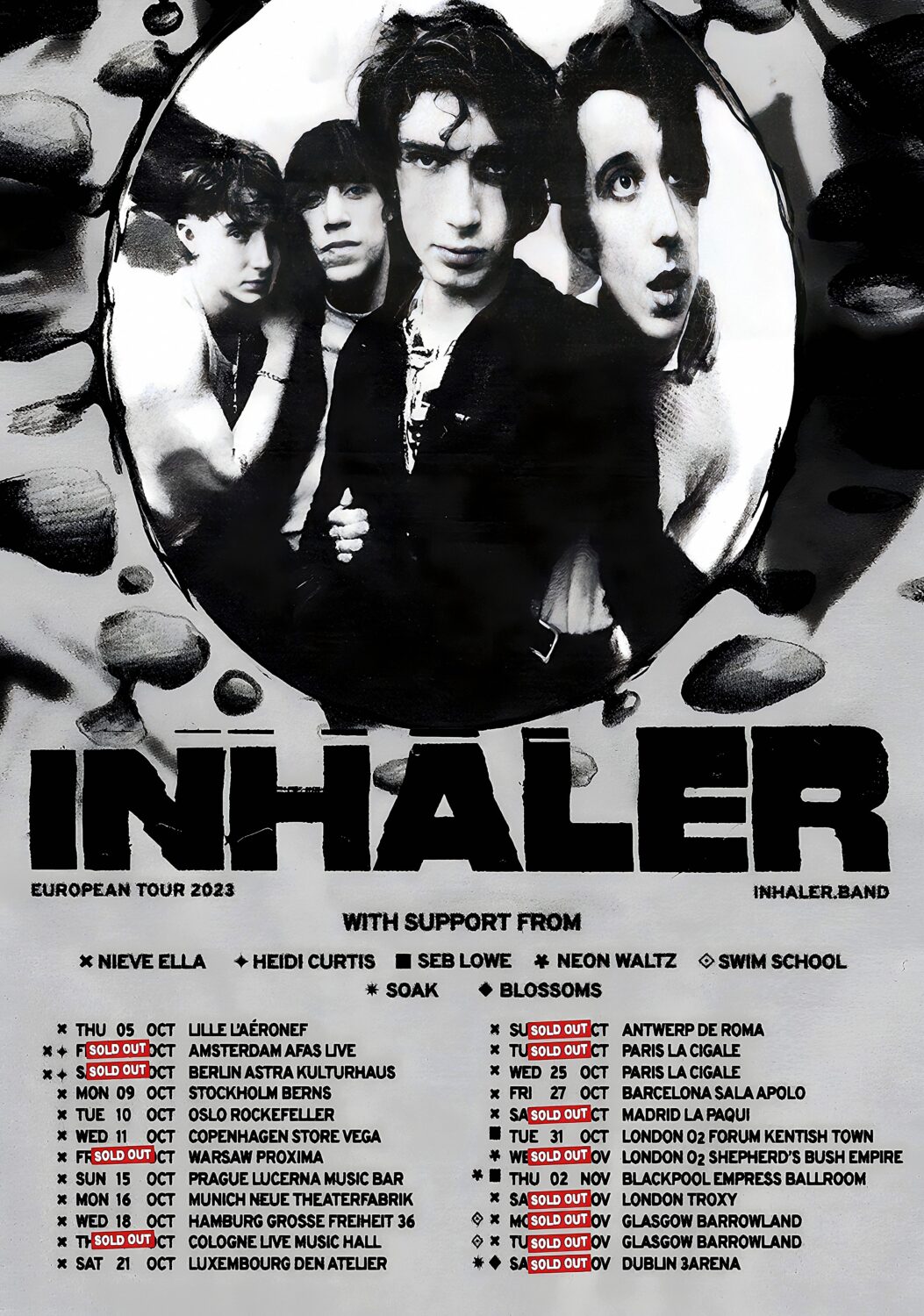 INHALER Cuts & Bruises 2023 UK & European Tour Poster
