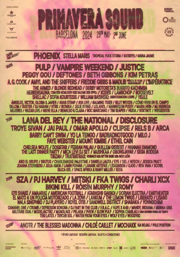 PRIMAVERA SOUND 2024 Festival Line Up Barcelona Poster