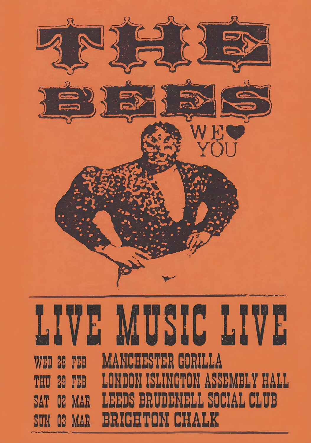 THE BEES (band) We Love You 2024 Live Music Tour Poster