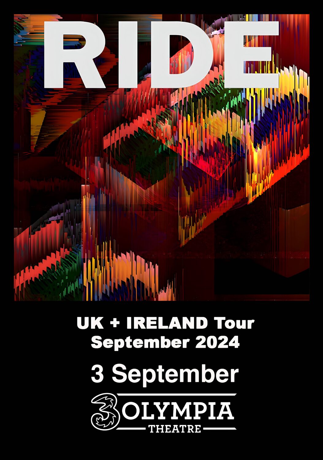 RIDE (band) Interplay 2024 World Tour: DUBLIN 3 Olympia Poster