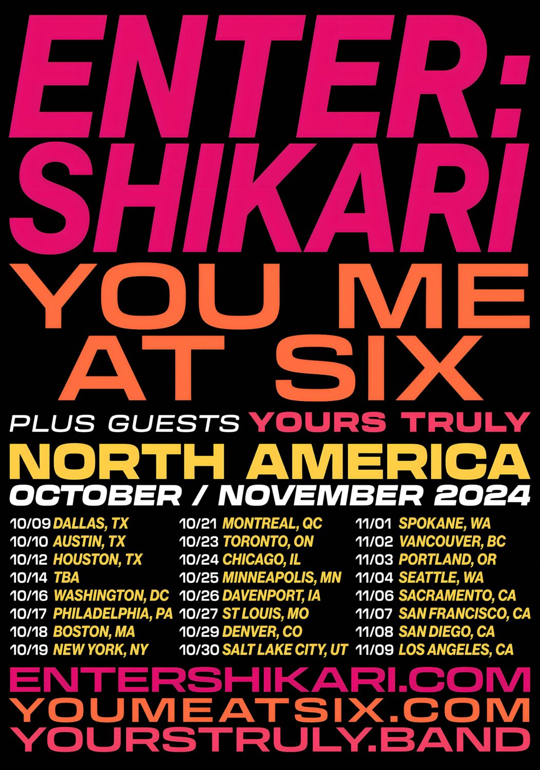ENTER SHIKARI - YOU ME AT SIX North America 2024 Tour Poster Print ...