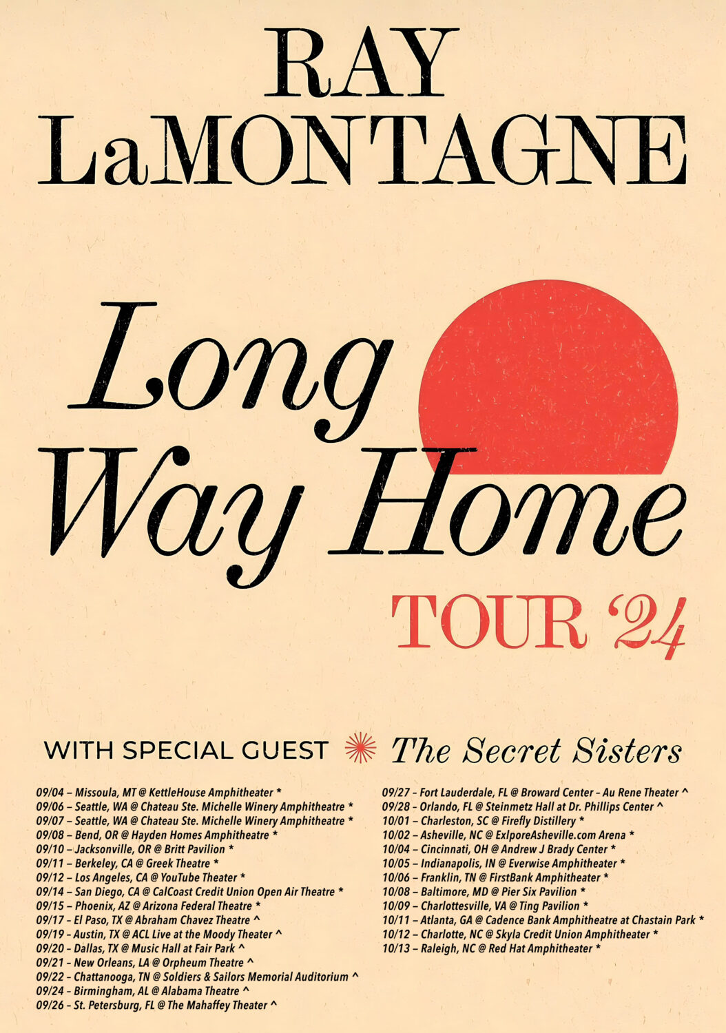 RAY LAMONTAGNE 2024 North America Tour Poster