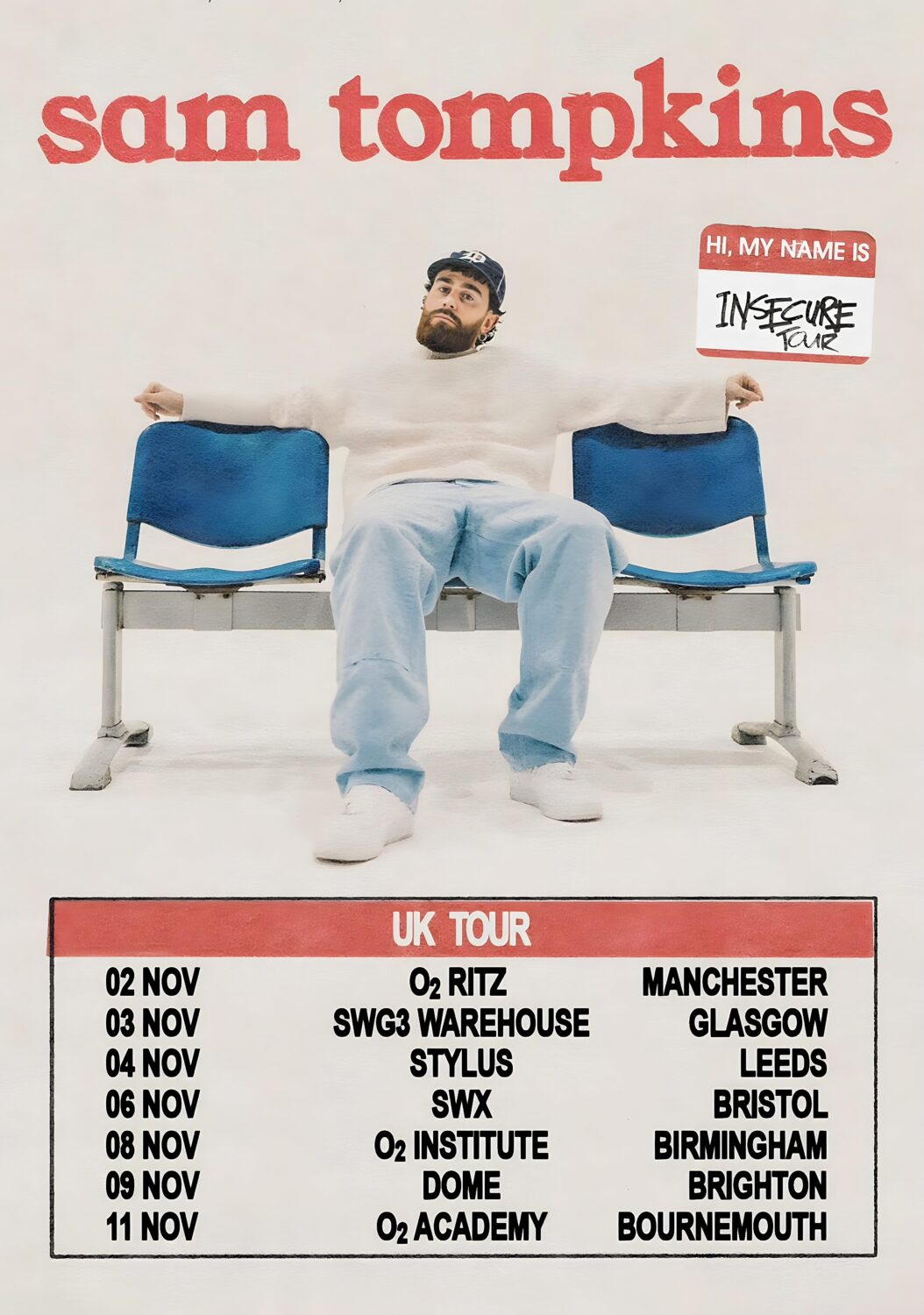 SAM TOMPKINS Hi My Name Is Insecure 2024 UK Tour Poster
