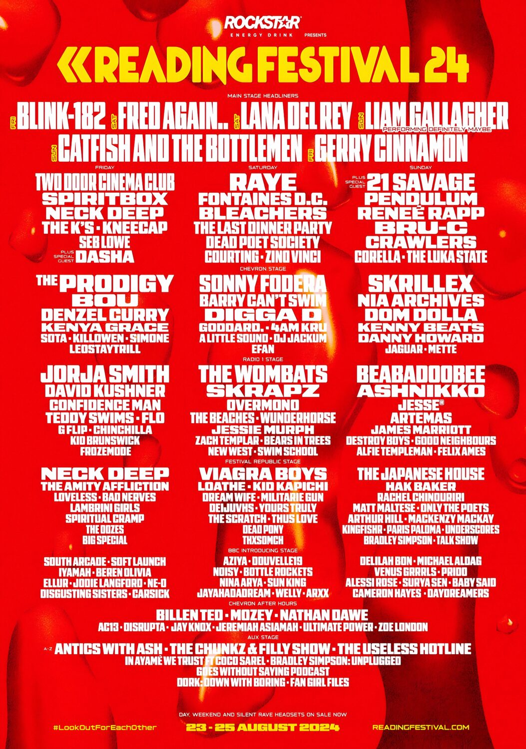 READING FESTIVAL 2024 Liam Gallagher Full Line Up Poster