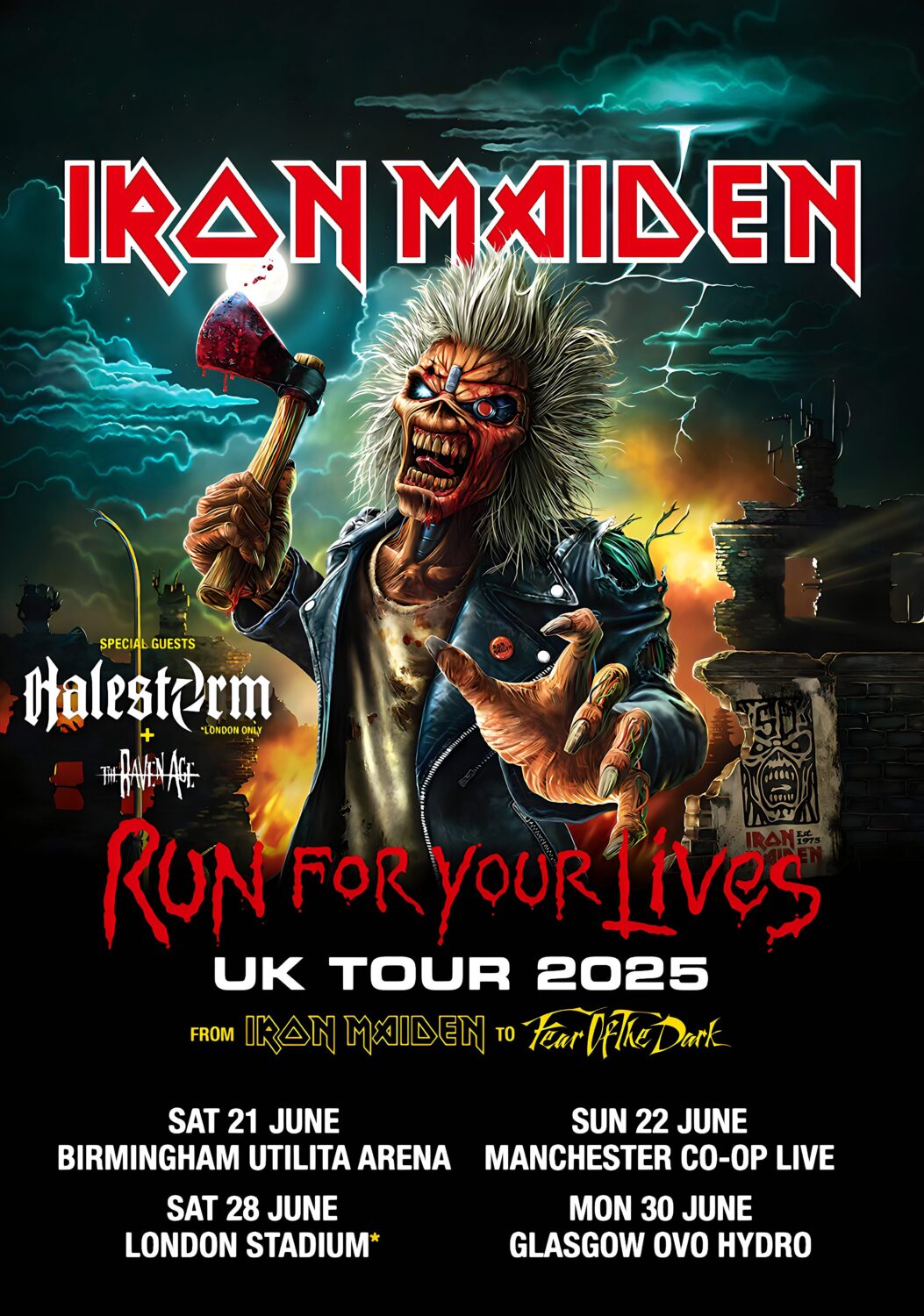 IRON MAIDEN Run For Your Lives 2025 UK Tour Poster Print