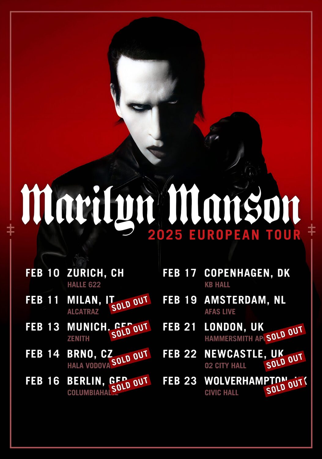 MARILYN MANSON 2025 Europe Tour Poster