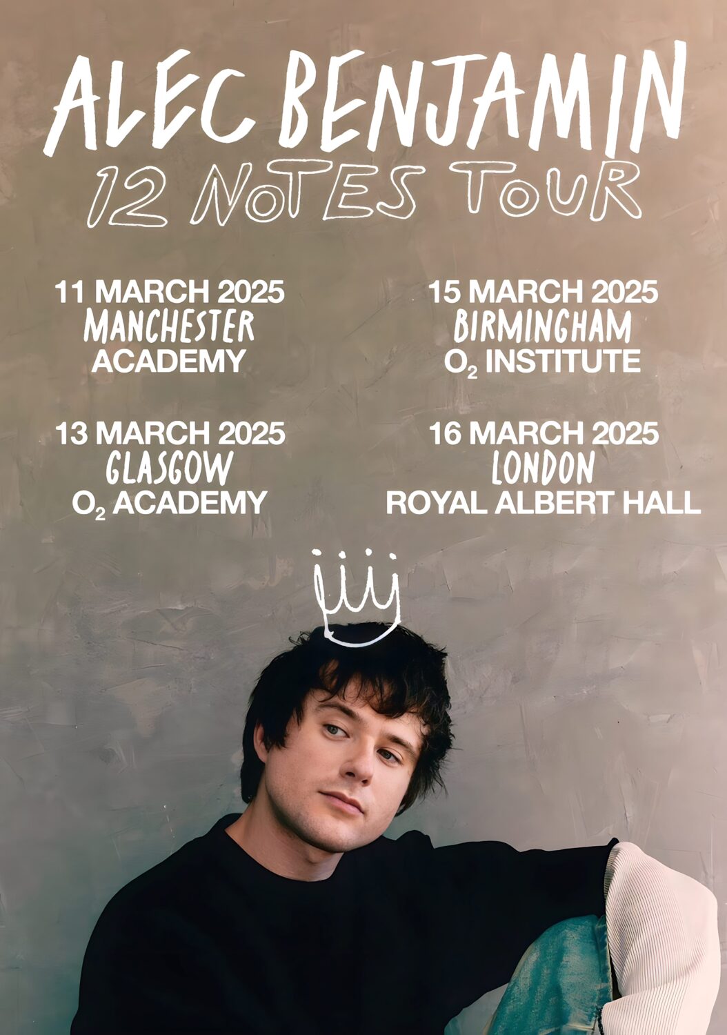 ALEC BENJAMIN 12 Notes 2025 UK Tour Poster