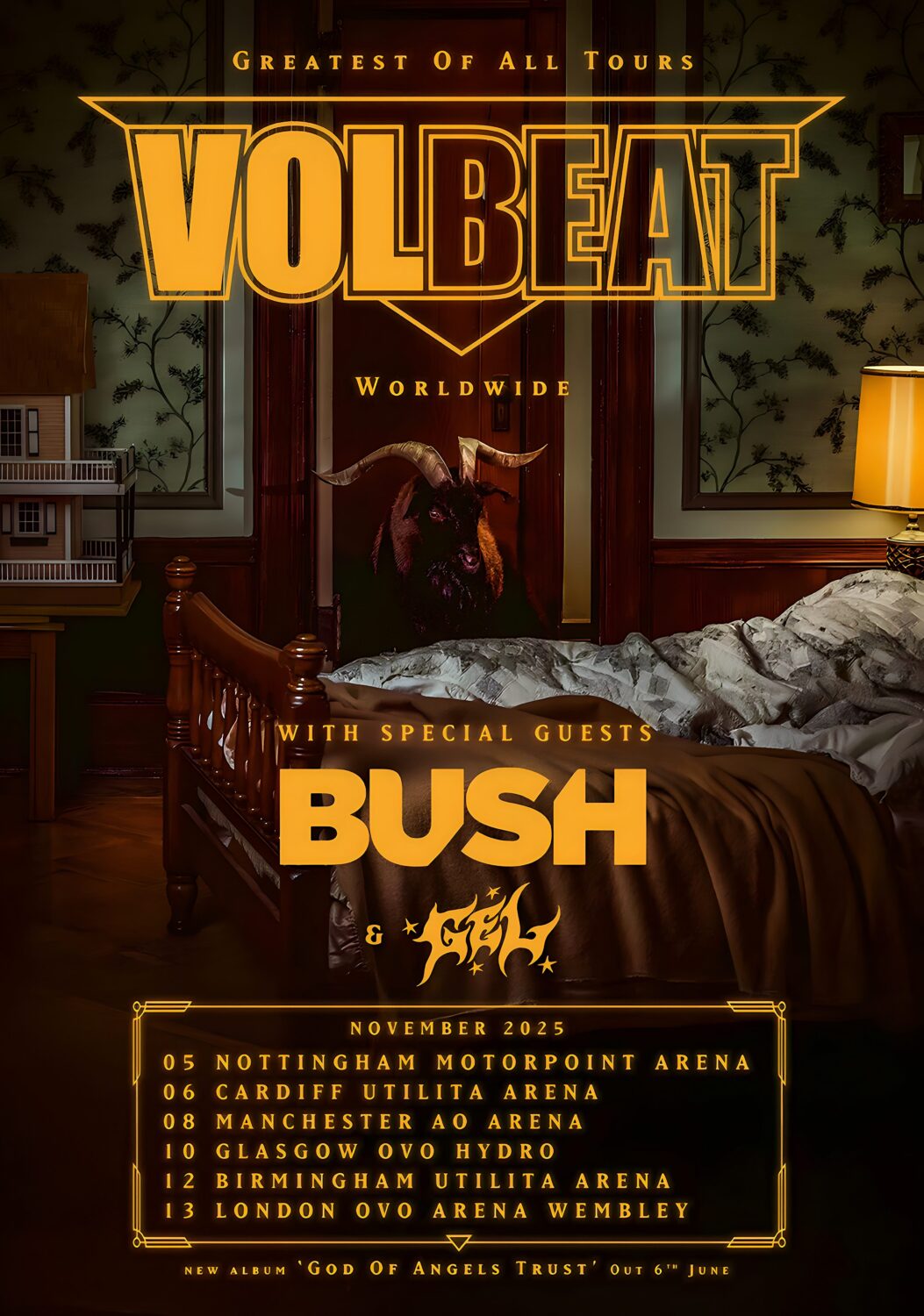 VOLBEAT God Of Angels Trust 2025 UK Arena Tour Poster Print