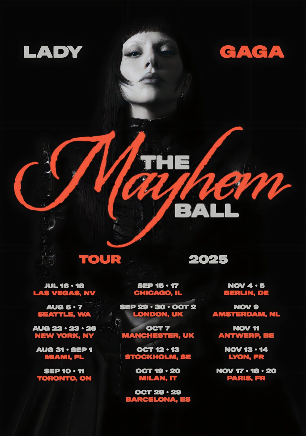LADY GAGA The Mayhem Ball 2025 World Tour Poster