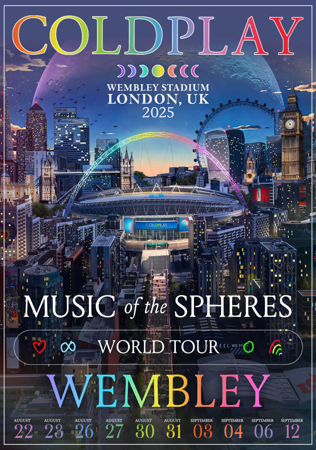 COLDPLAY 2025 Tour LONDON Wembley Stadium Poster Print