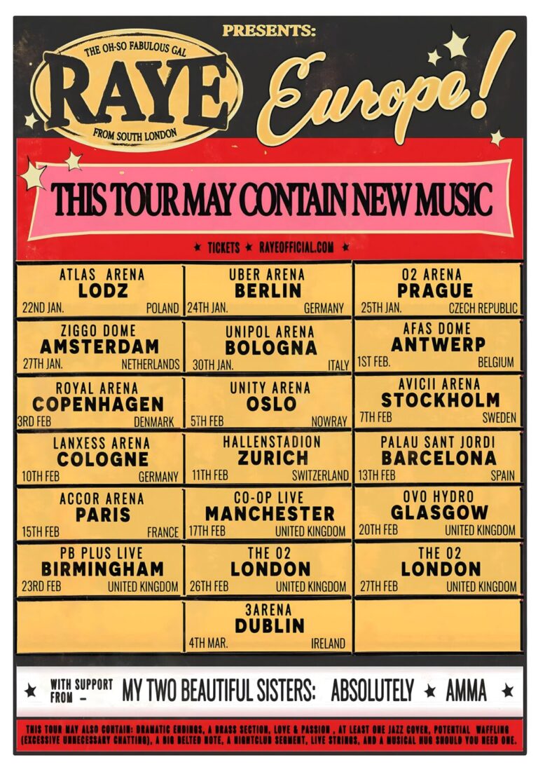 RAYE (singer) 2026 Europe & UK Tour Poster